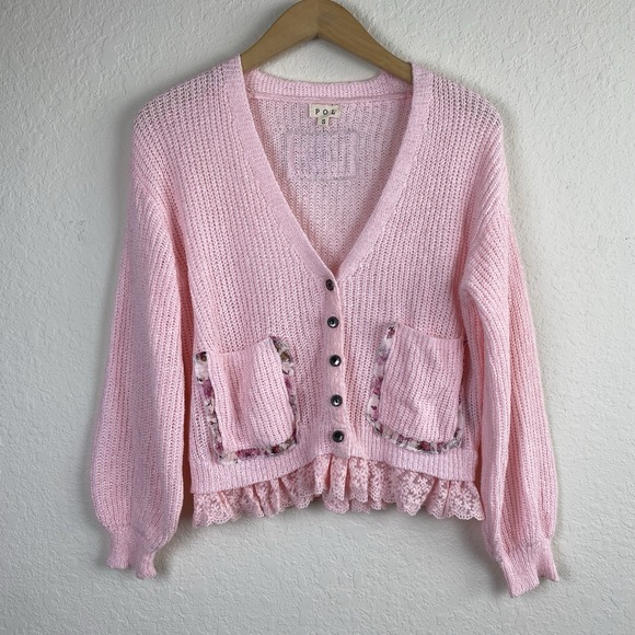 POL | Sweaters | Pol Size S Lace Trim Cardigan Pink Coquette Feminine ...
